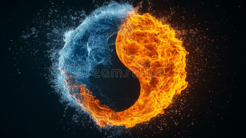 Yin Yang of Fire and Water Elements Collide Stock Illustration ...