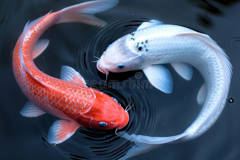 Yin Yang Koi Fish on Dark Background - Intricately Detailed and ... Yin Yang Koi Fish on Dark Background - Intricately Detailed and ...