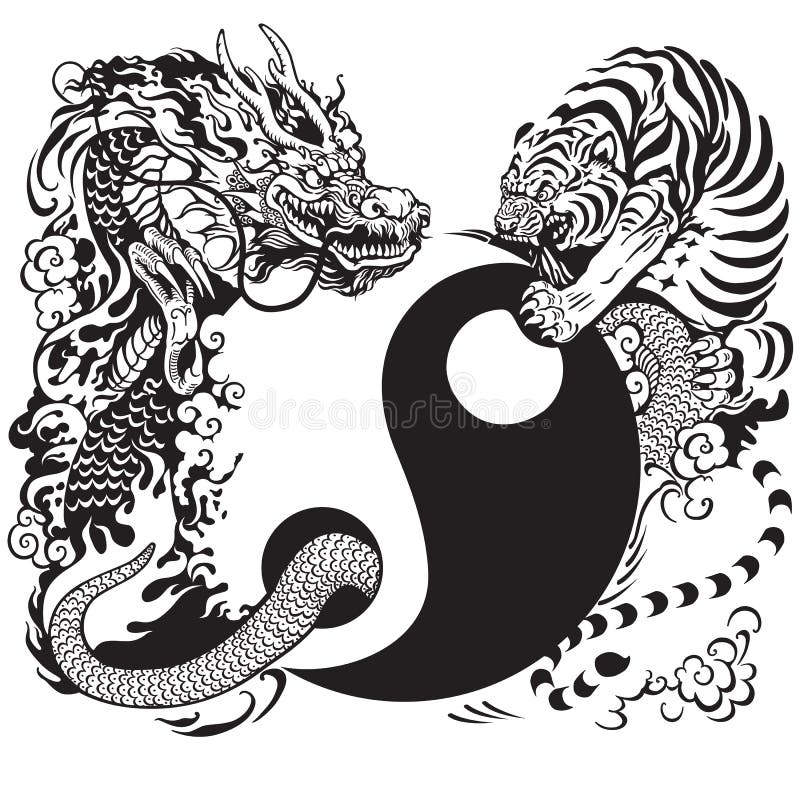 Yin Yang Med Draken Och Tigern Vektor Illustrationer - Illustration of ...