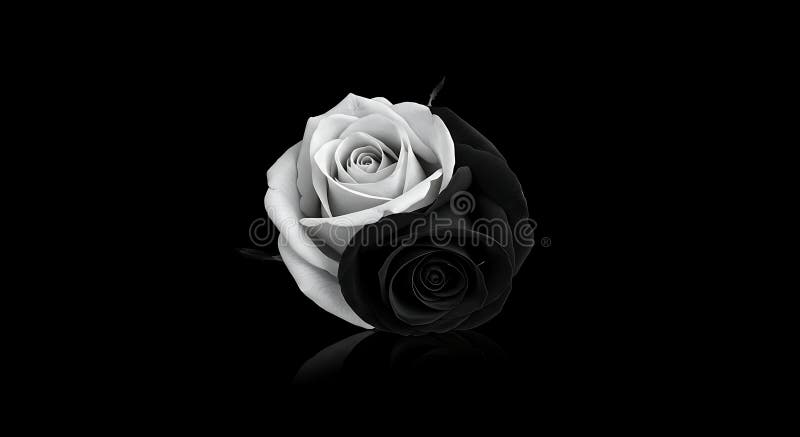 Yin and Yang Rose: a Dichromatic Floral Harmony on Black Reflective ...