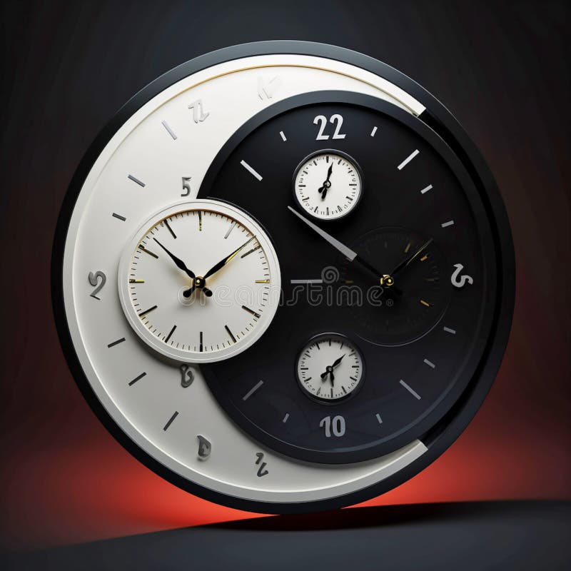 Yin Yang Sign in Floating Clock Theme. Generative AI Stock Illustration ...