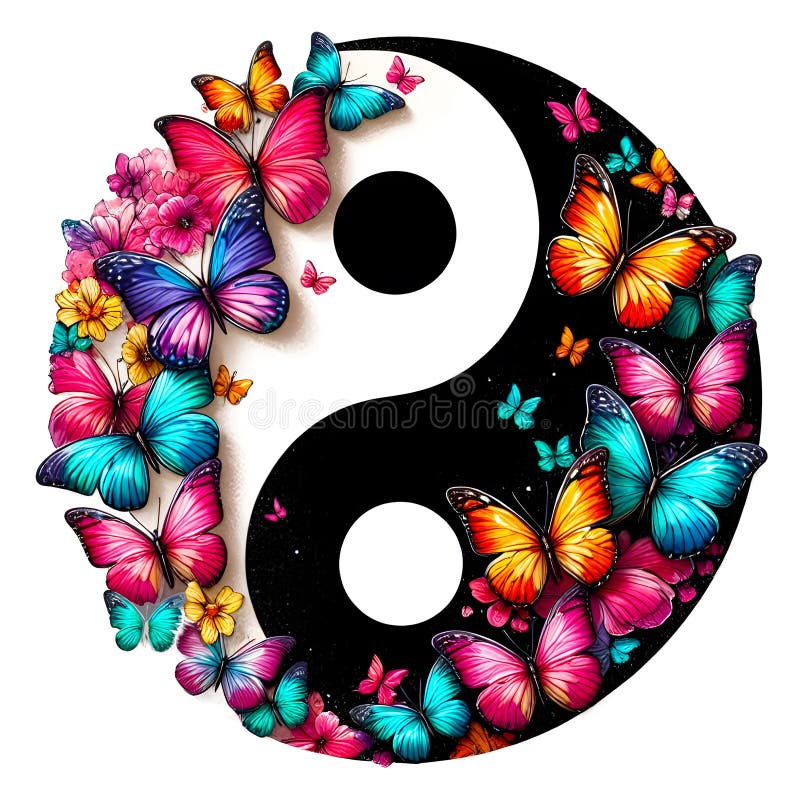 Yin Yang Sign with the Image of the Butterflies Stock Illustration ...