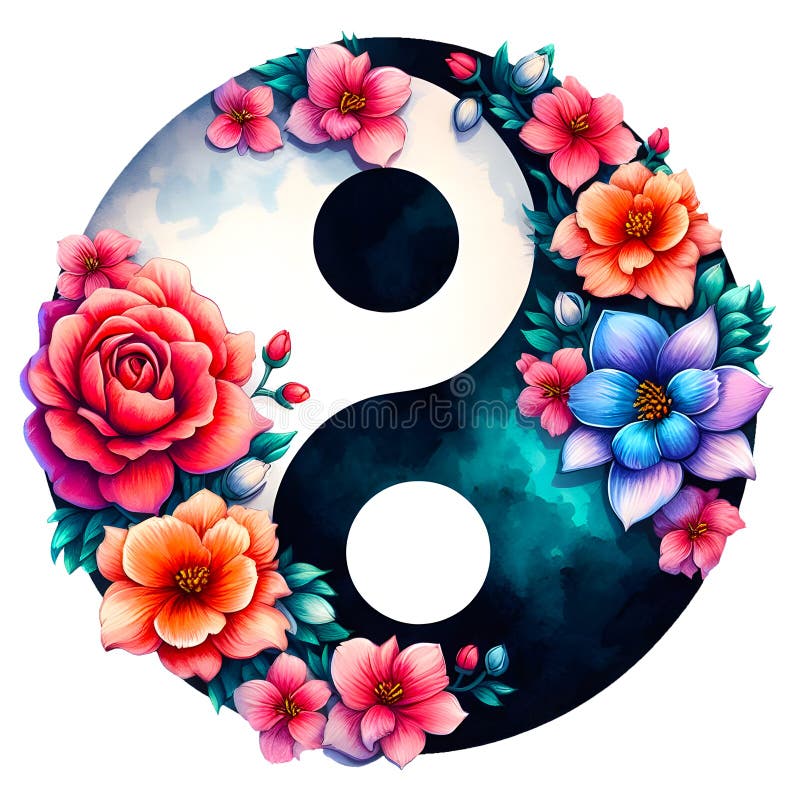 Yin Yang Sign with the Image of the Flowers Stock Illustration ...