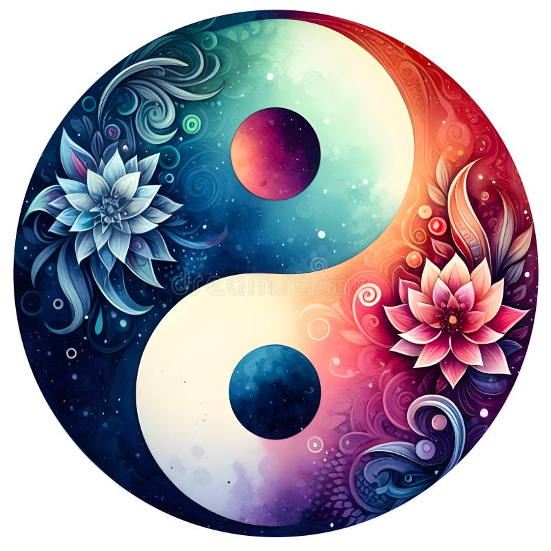 Yin Yang Sign with the Image of the Flowers Stock Illustration ...