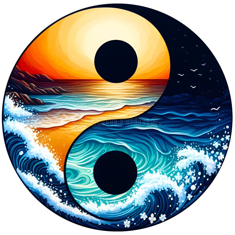 Yin Yang Sign with the Image of the Sea Stock Illustration ...