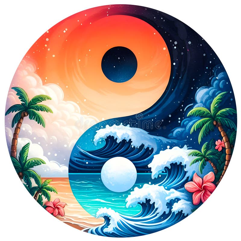 Yin Yang Sign with the Image of the Sea Stock Illustration ...