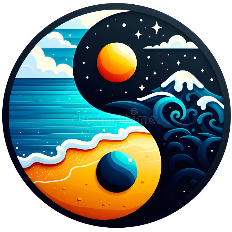 Yin Yang Sign with the Image of the Sea Stock Illustration ...
