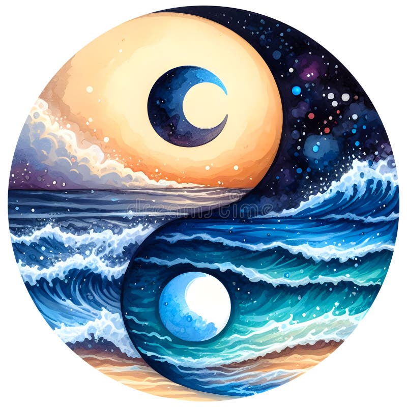 Yin Yang Sign with the Image of the Sea Stock Illustration ...