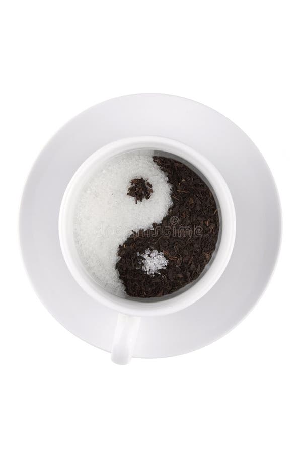 Yin Yang. Sugar and Tea in Mug Stock Photo - Image of saucer, heap ...