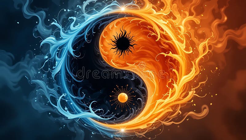 Yin Yang Symbol Artwork with Fire and Ice Energy Flowing Stock Image ...