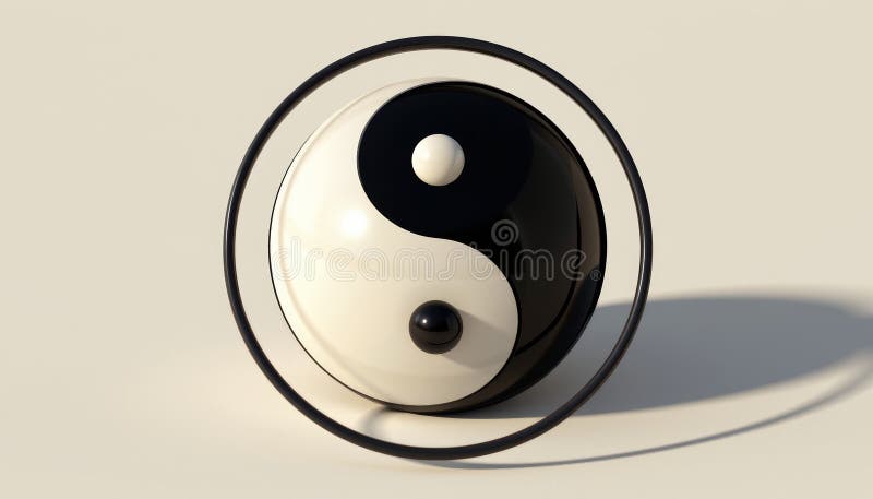 Yin Yang Symbol with Black and White Halves Inside Circular Frame ...