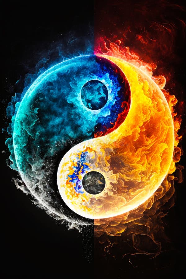The Yin and Yang Symbol in Fire and Blue. Generative AI Stock ...