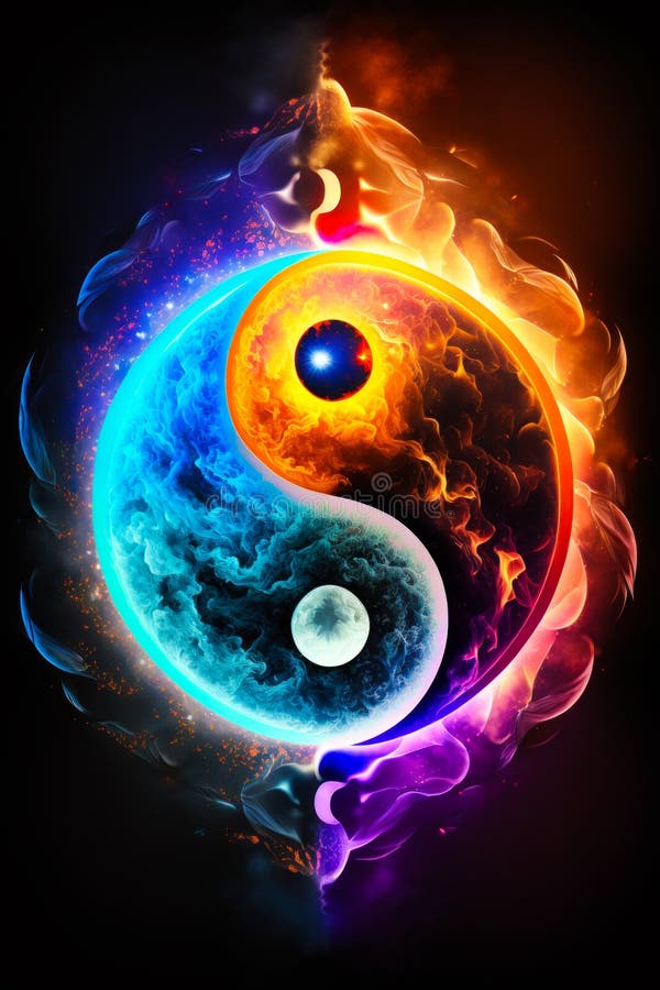 The Yin and Yang Symbol in Flames on Black Background. Generative AI ...