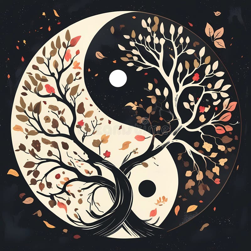 Yin Yang Symbol of Intertwining Tree Branches and Foliage Stock ...