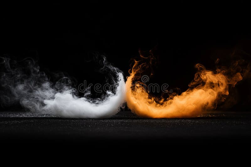 Yin Yang Symbol Represented by White and Orange Smoke on Black ...