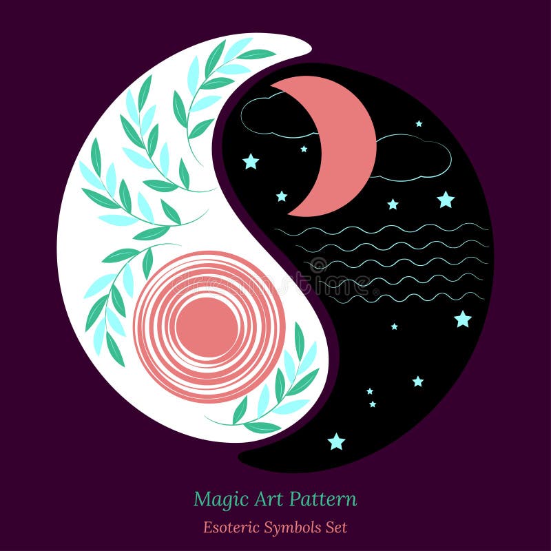 Yin Yang Symbol Set, Day and Night, Sun and Moon, Unity and Opposite ...