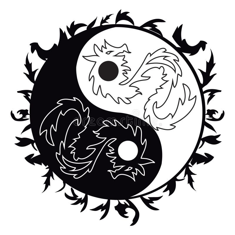 Yin Yang-tatoegering Met Draken Vector Illustratie - Illustration of ...