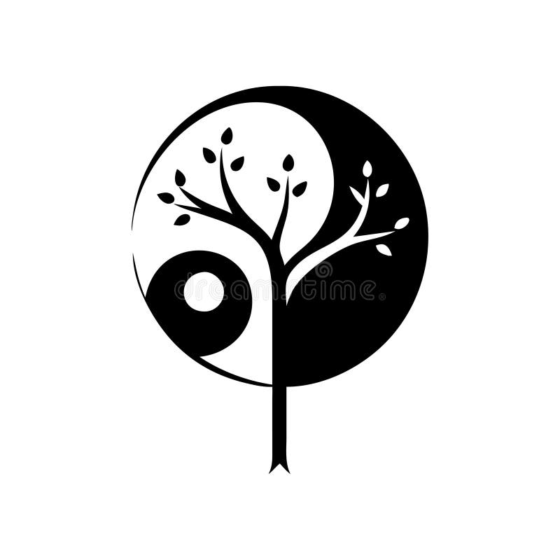 Yin and Yang Tree Vector Illustration in Black and White, Concept Stock ...