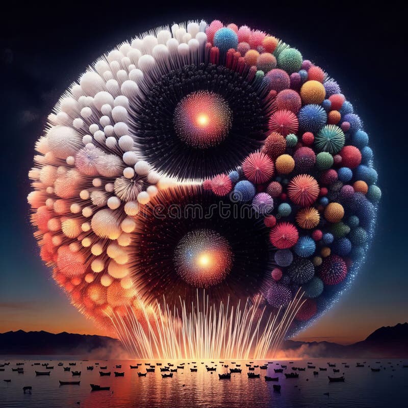 46 91. Yin-yang Vertical Shells_ Large, Spherical Fire Stock Image ...