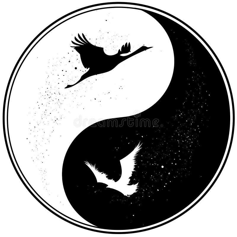 Yin Yang Witn Raven and Crane Stock Vector - Illustration of universal ...