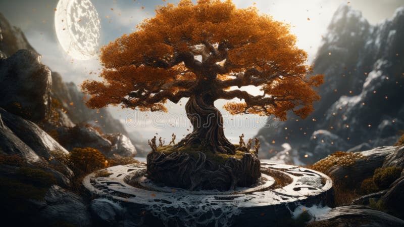 Ying Yang Concept of Balance Yggdrasil Tree. Generative AI Stock ...