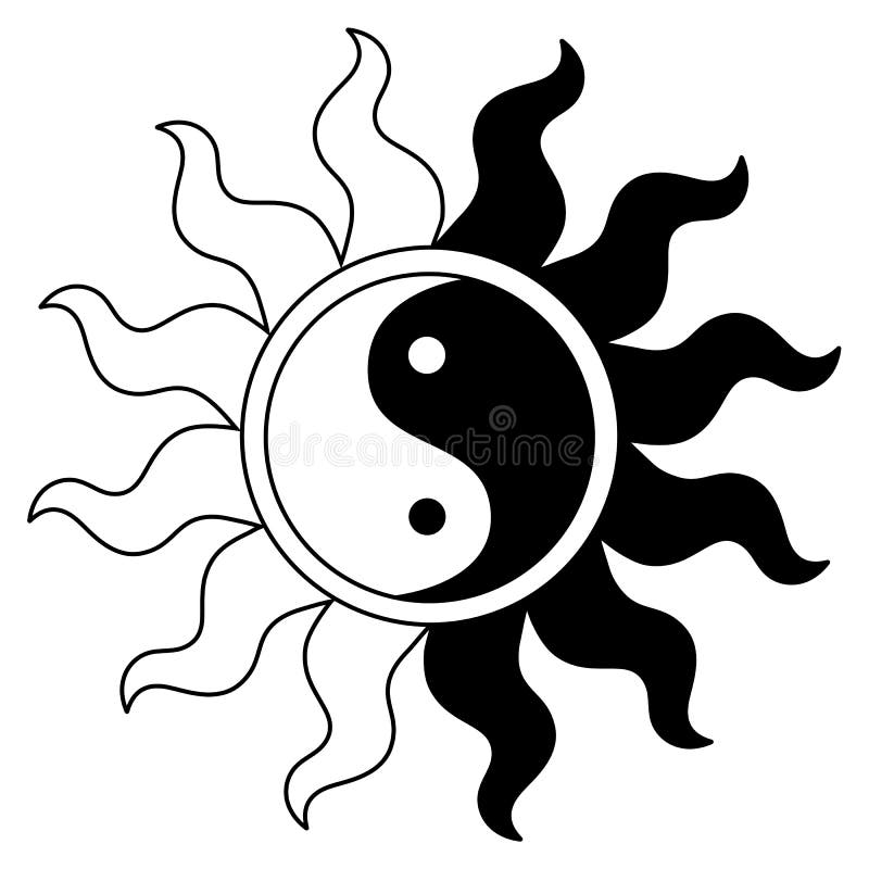 Ying yang symbol i sun vektor illustrationer. Illustration av etnisk ...