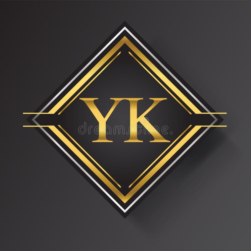 YK Letter Logo in a Square Shape Gold and Silver Colored Geometric ...