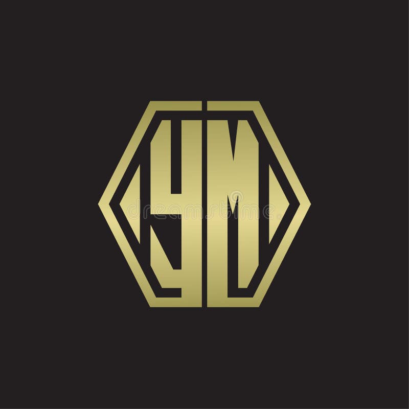 YM Logo Monogram with Hexagon Line Rounded Design Template with Gold ...