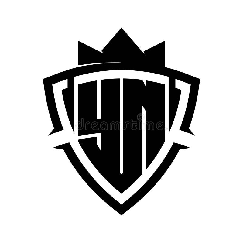 YN Letter Bold Monogram Triangle Curve Shield Shape with Crown Black ...