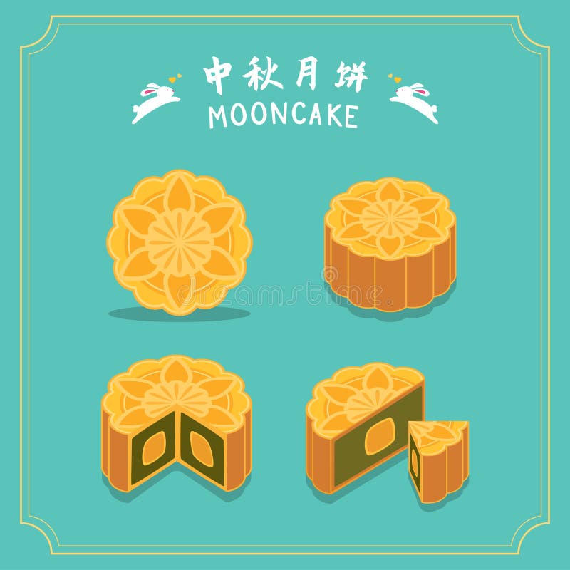 Different Perspective View of Moon Cake. Cut Half, Piece of Sweet ...