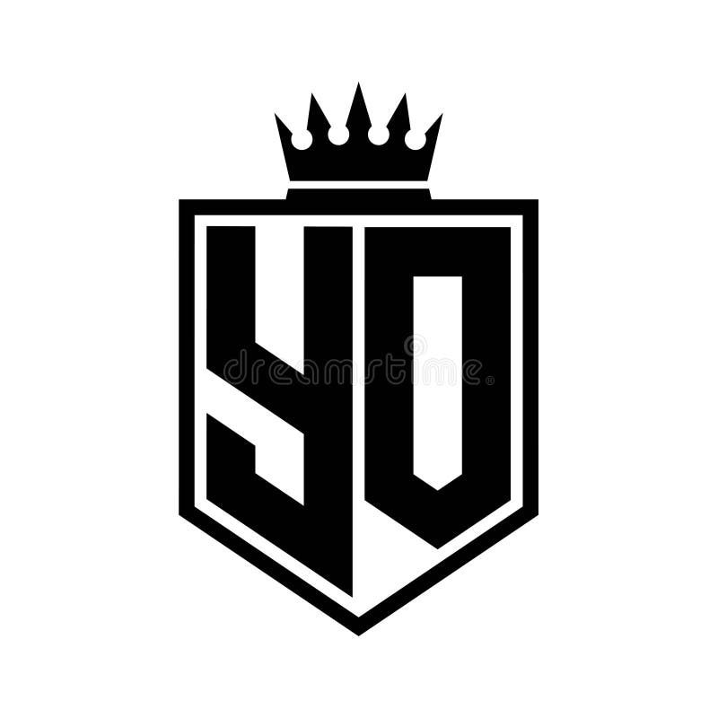 YO Logo Monogram Bold Shield Geometric Shape with Crown Outline Black ...