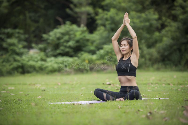 Yoga Action Exercise Healthy Stock Image - Image of beauty, green ...