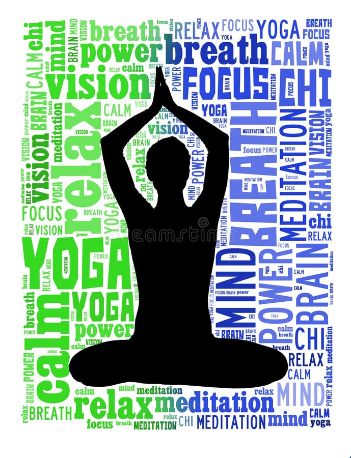 Word Cloud Composed in the Shape of a Man Doing Yoga Meditation Stock ...