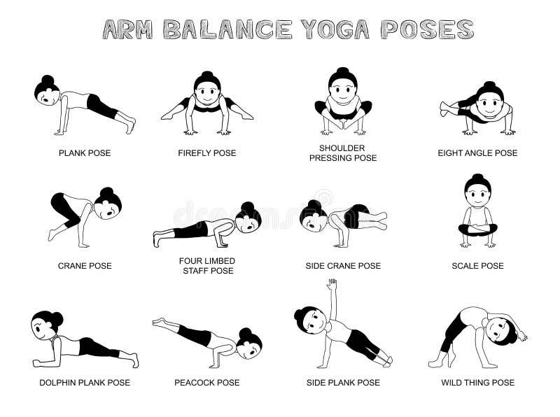 Yoga Arm Balance Poses Vector Illustration Monochrome Stock Vector ...
