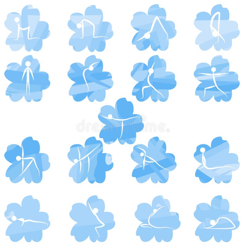 Yoga Asanas Simple Blue Flower Set of Icons. Vector Stock Vector ...