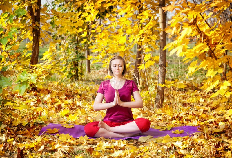 Yoga in autumn stock photo. Image of pilates, beautiful - 21739062