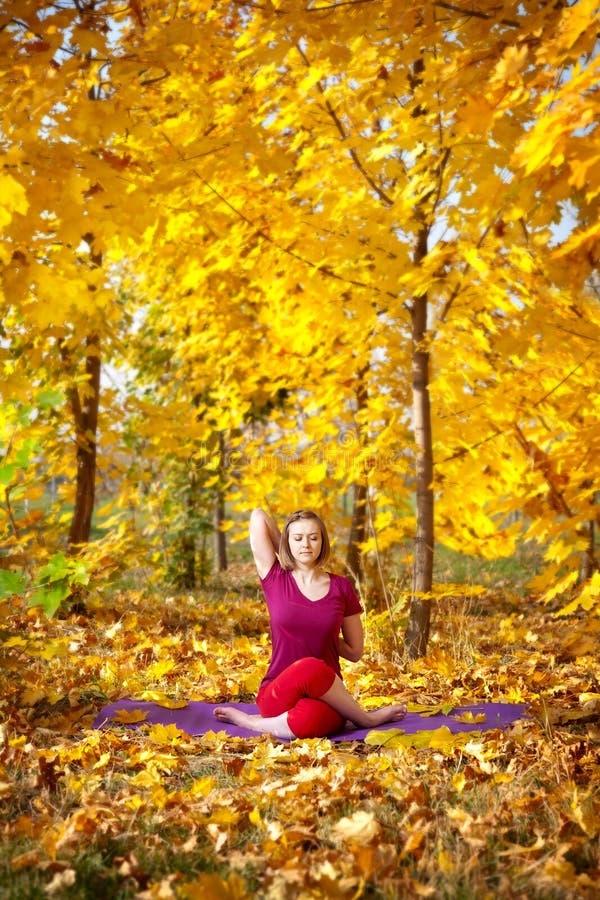 Yoga in autumn stock photo. Image of pilates, beautiful - 21739062