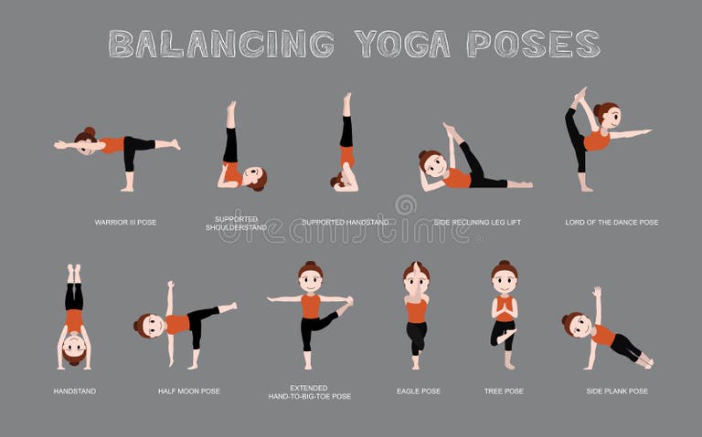 Yoga Balancing Poses Vector Illustration Stock Vector - Illustration of ...