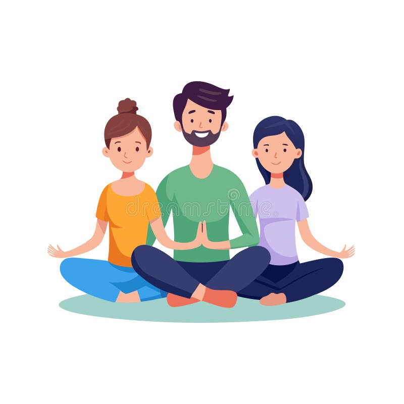 Yoga Class with Instructor and Students in Lotus Position Cartoon ...