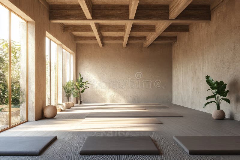 Yoga Class with Mats on Floor with Big Windows Stock Illustration ...