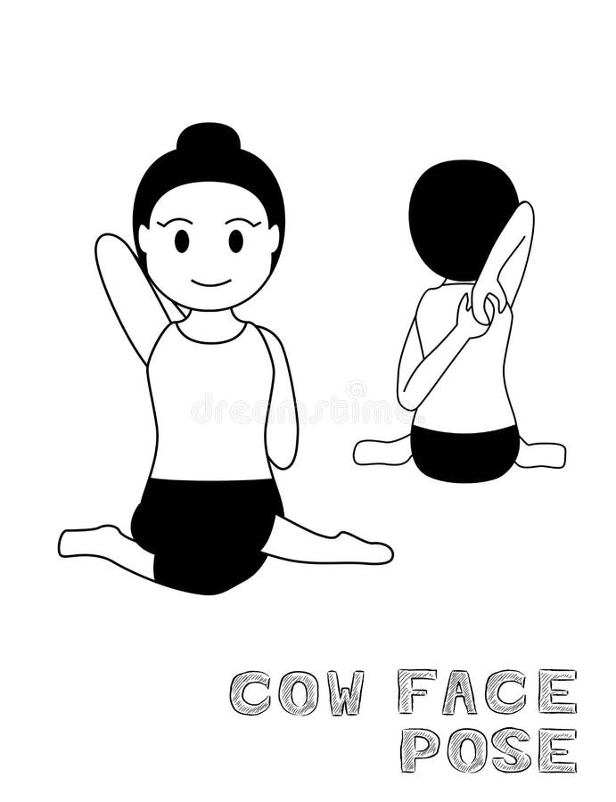 Yoga Cow Face Pose Cartoon Vector Illustration Monochrome Stock Vector ...
