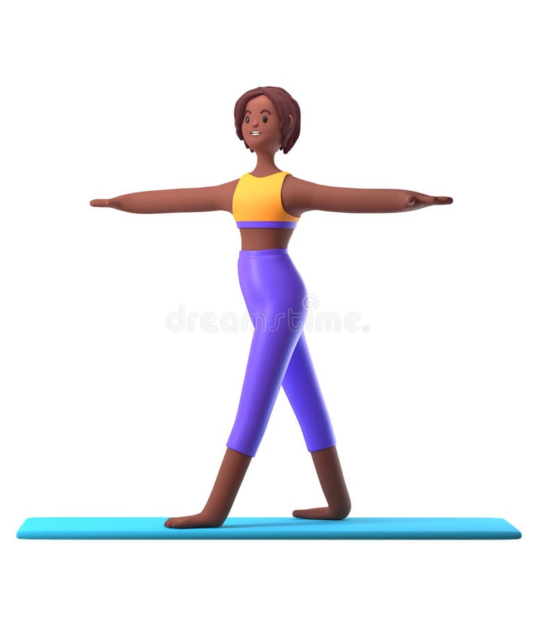Yoga Dark Skinned Girl In Standing Position On White Background