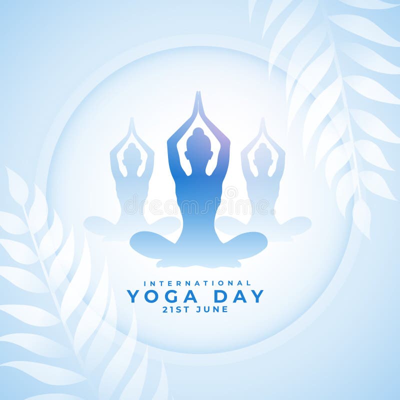 2024 Yoga Day Blue Background, Woman in Yoga Posture Surrounded by ...