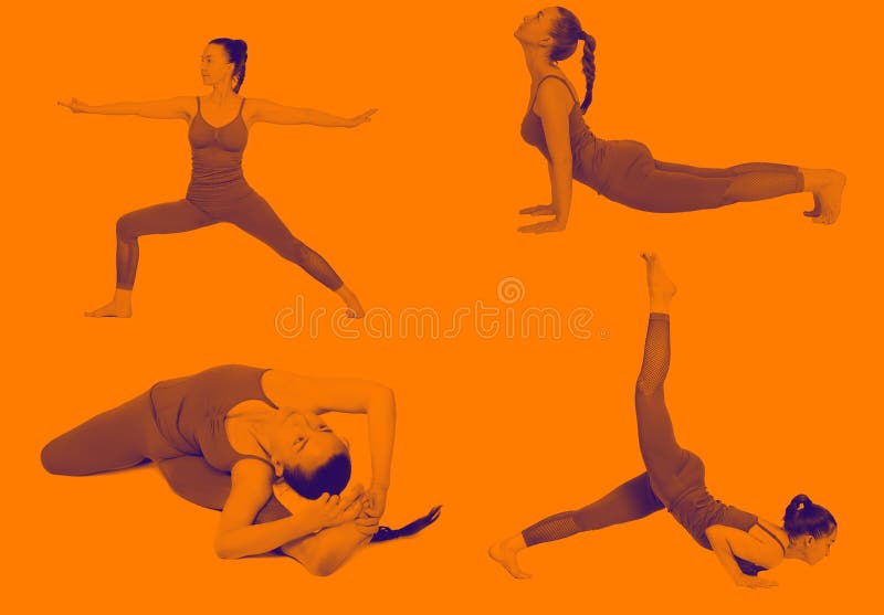 Yoga, Different Poses on a White Background, Isolate. Practice Yoga ...