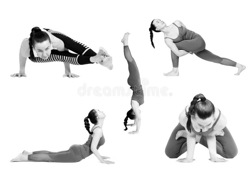 Yoga, Different Poses on a White Background, Isolate. Practice Yoga ...