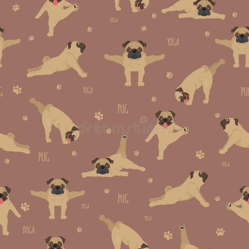 Yoga Dogs Poses and Exercises. Pug Seamless Pattern Stock Vector ...