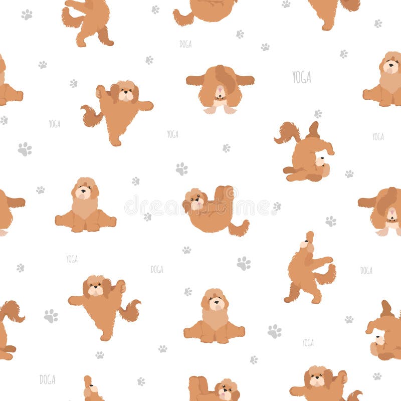 Cockapoo Mix Breed Seamless Pattern. Different Poses, Coat Colors Set.t ...