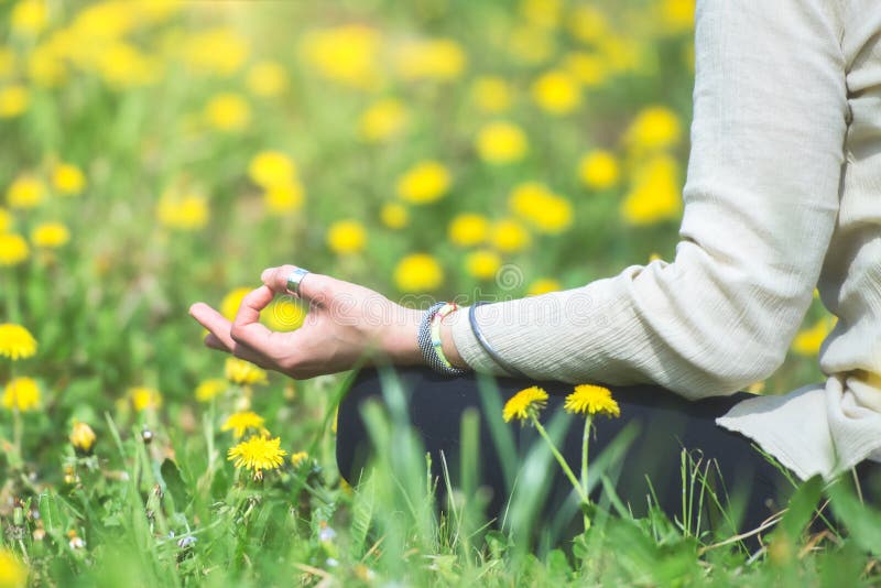 Yoga exercises in the lawn stock image. Image of retreat - 373065715