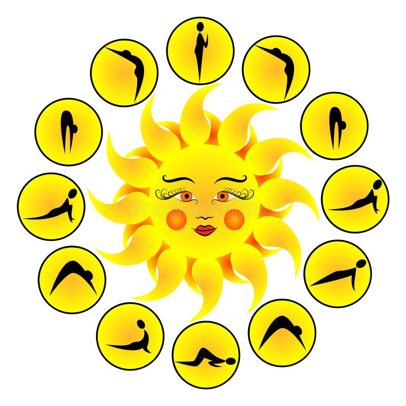 Yoga Exercises Sun Salutation Surya Namaskara. Stock Vector ...