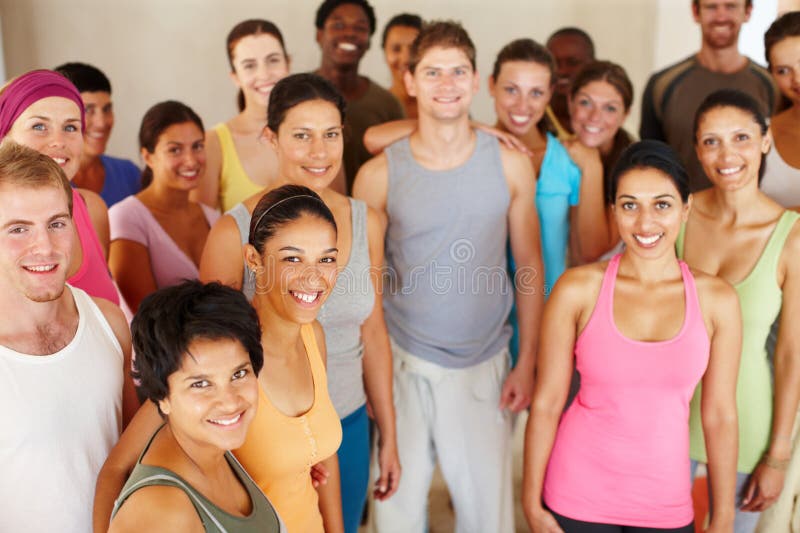 Yoga is Fun. Portrait of a a Group of Yoga Enthusiasts Standing in a ...